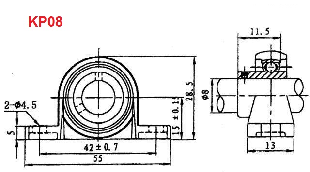 یاتاقان بلبرینگ KP08 ایستاده قطر 8mm/ نمونه ساز